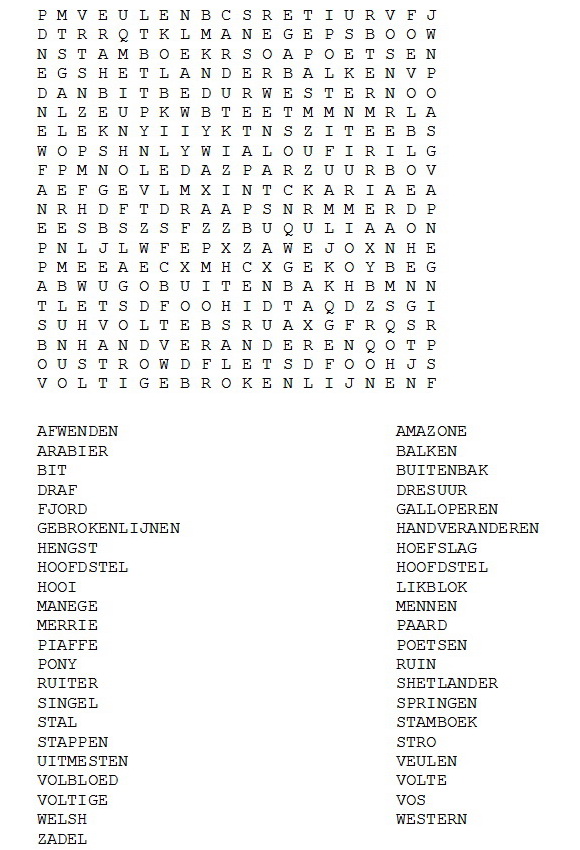 Kids-n-fun | Puzzels Woordzoekers Woordzoeker Paarden